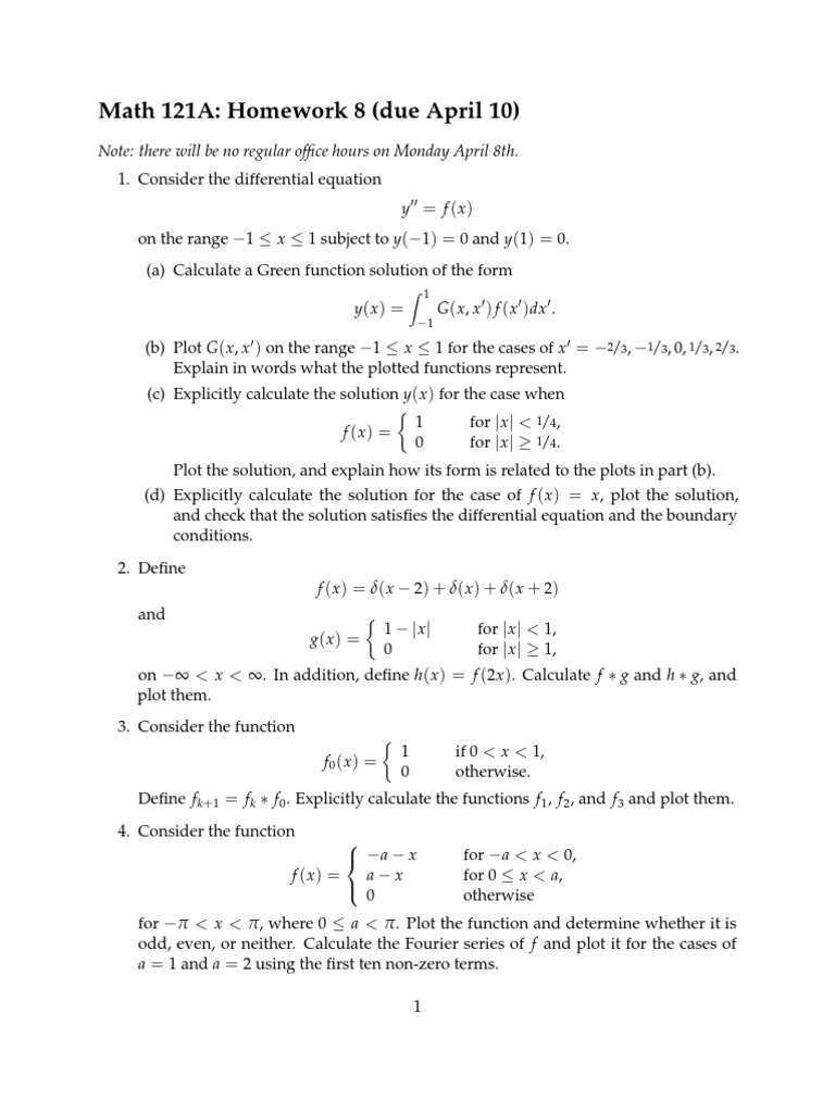 Math 121A: Homework 8 (Due April 10) | PDF | Green's Function | Function (Mathematics)