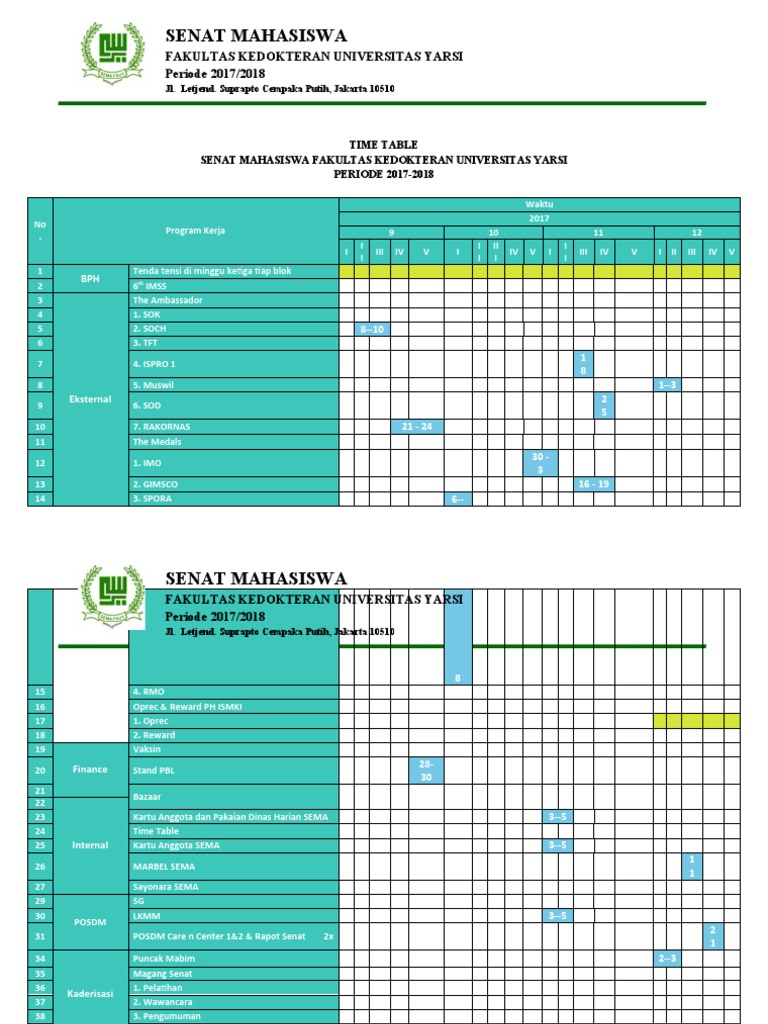 Jadwal Kegiatan Senat Mahasiswa FK Yarsi | PDF