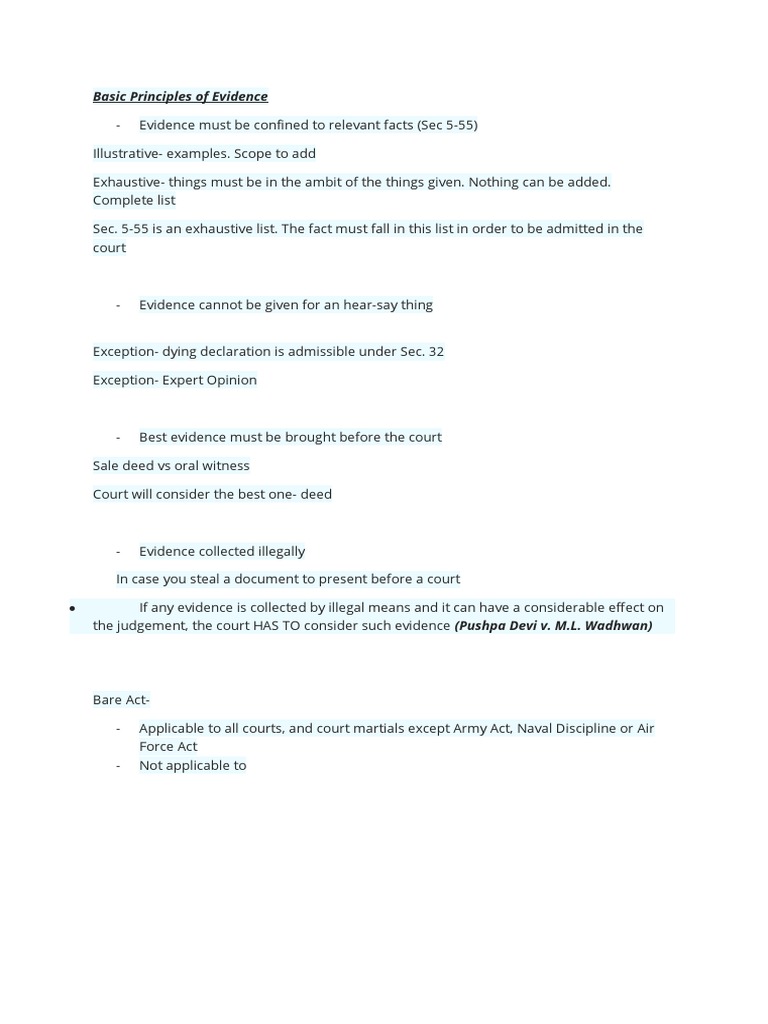 Basic Principles of Evidence | PDF