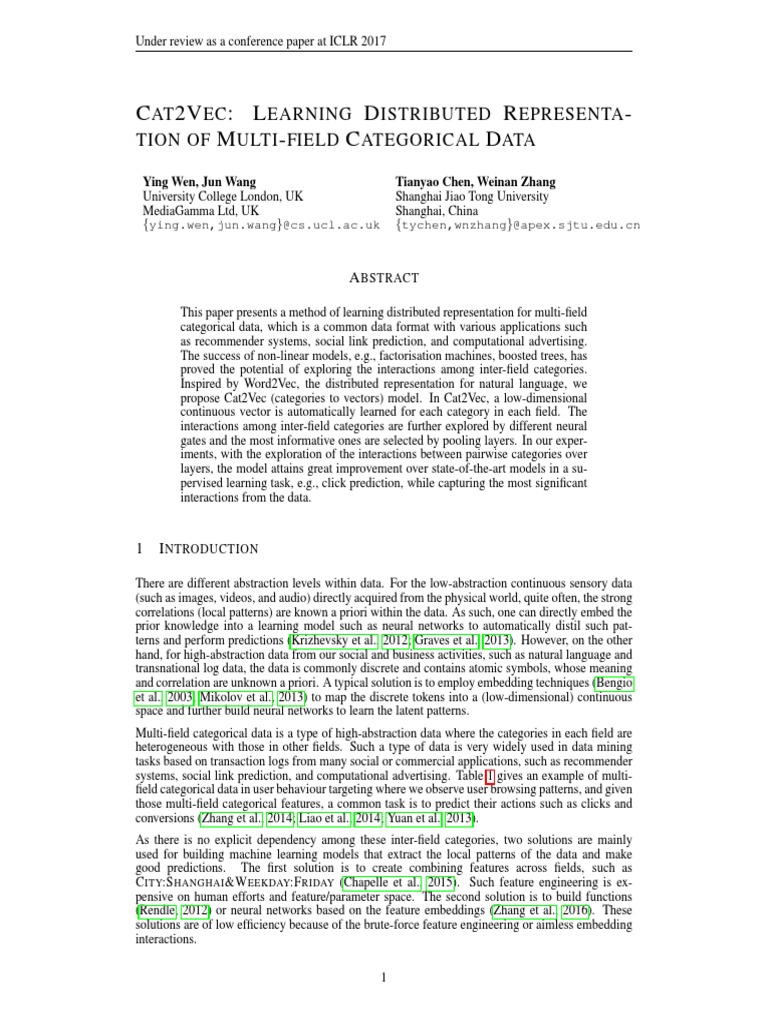 Cat2vec Learning Distributed Representation of Multi Field Categorical Data | PDF | Accuracy And ...