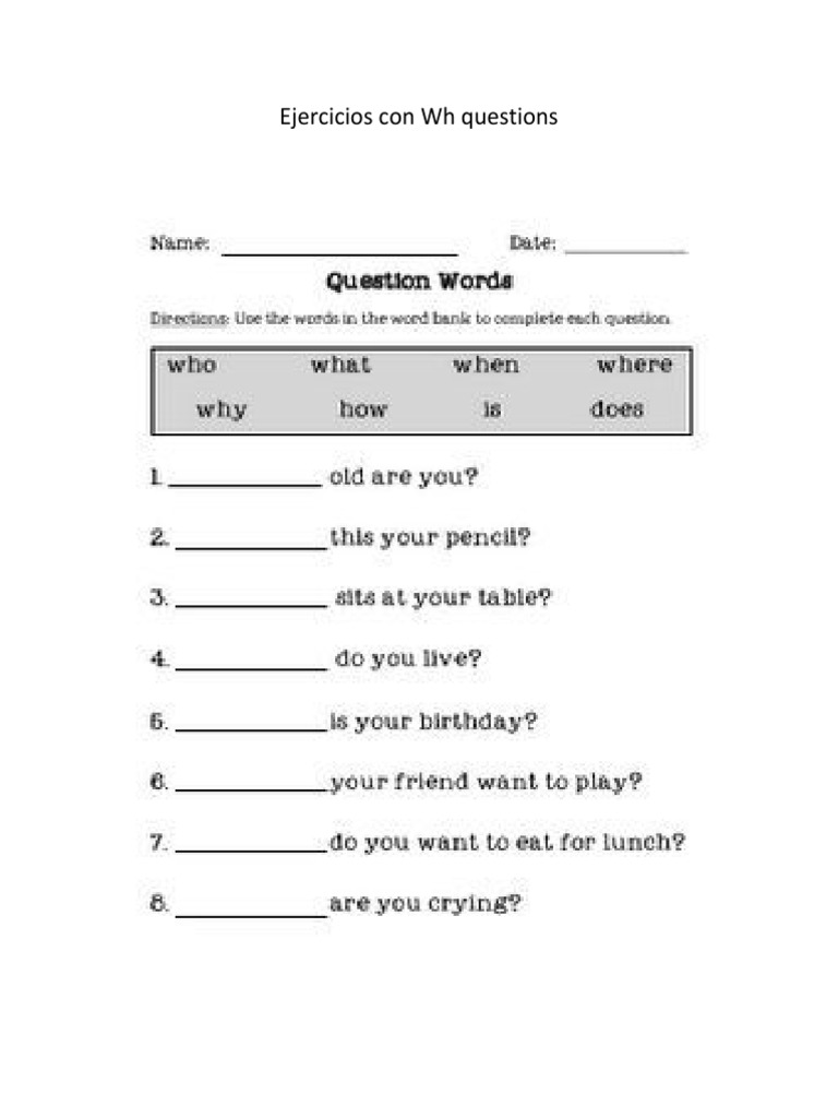 Ejercicios Con WH Questions 1111 | PDF