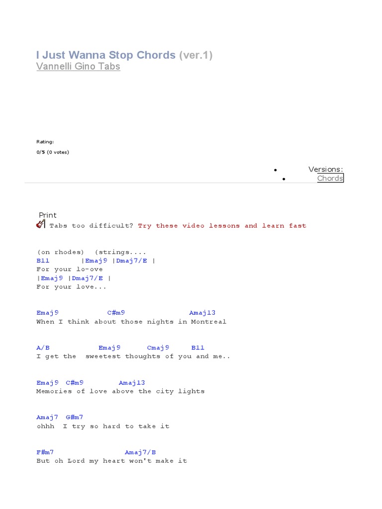 I Just Wanna Stop Chords | PDF