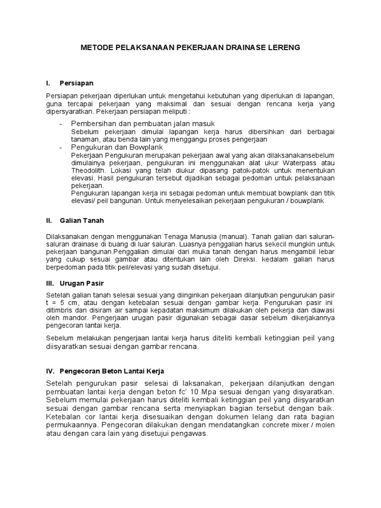 Metode Pelaksanaan Pekerjaan Drainase Lereng | PDF