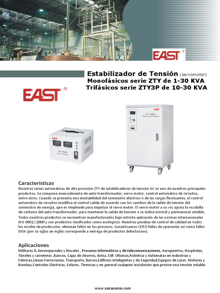 Estabilizadores de Tension A Servomotor East Mono y Trif 1-30 Kva | PDF | voltaje | Cantidad