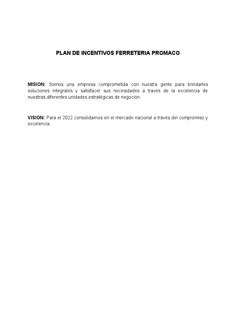 Plan de Incentivos Ferreteria Promaco | PDF | Presupuesto | Salario