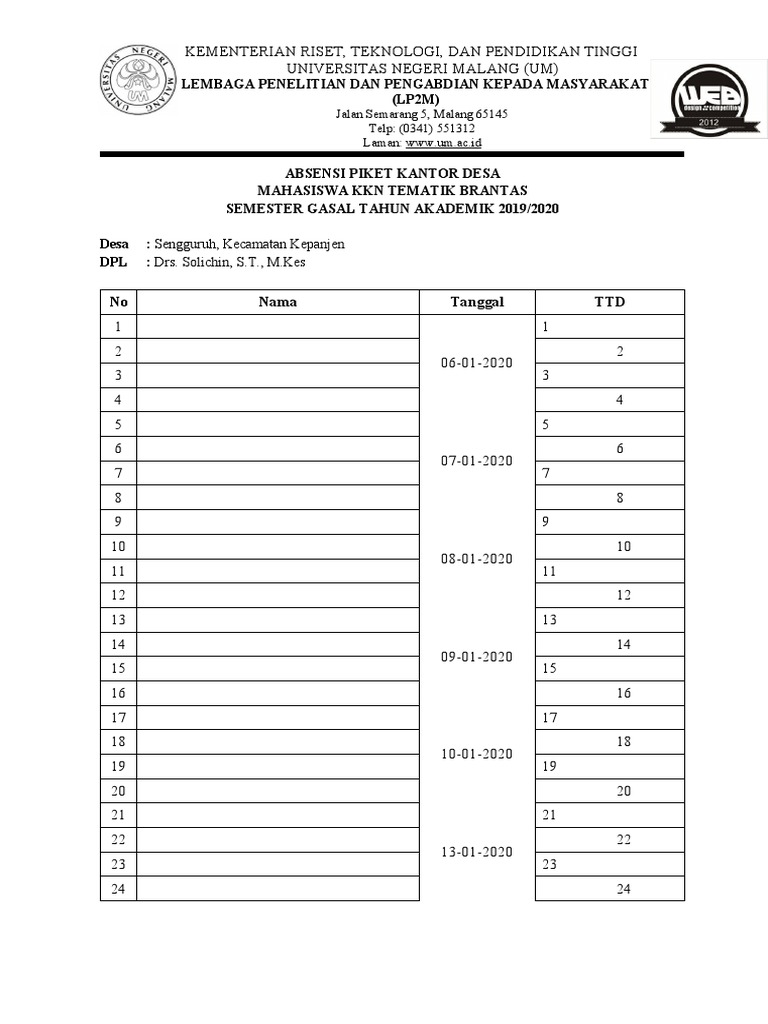 Absensi Piket Kantor Desa | PDF
