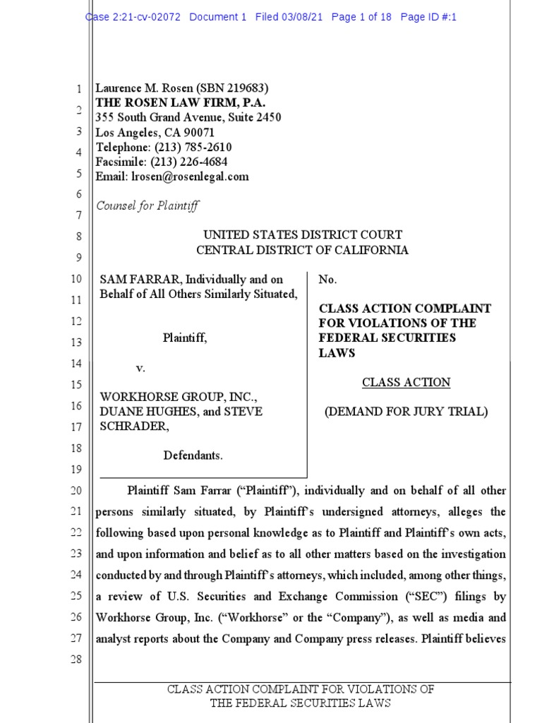 The Rosen Law Firm, P.A.: Counsel For Plaintiff | PDF | Sec Rule 10b 5 ...