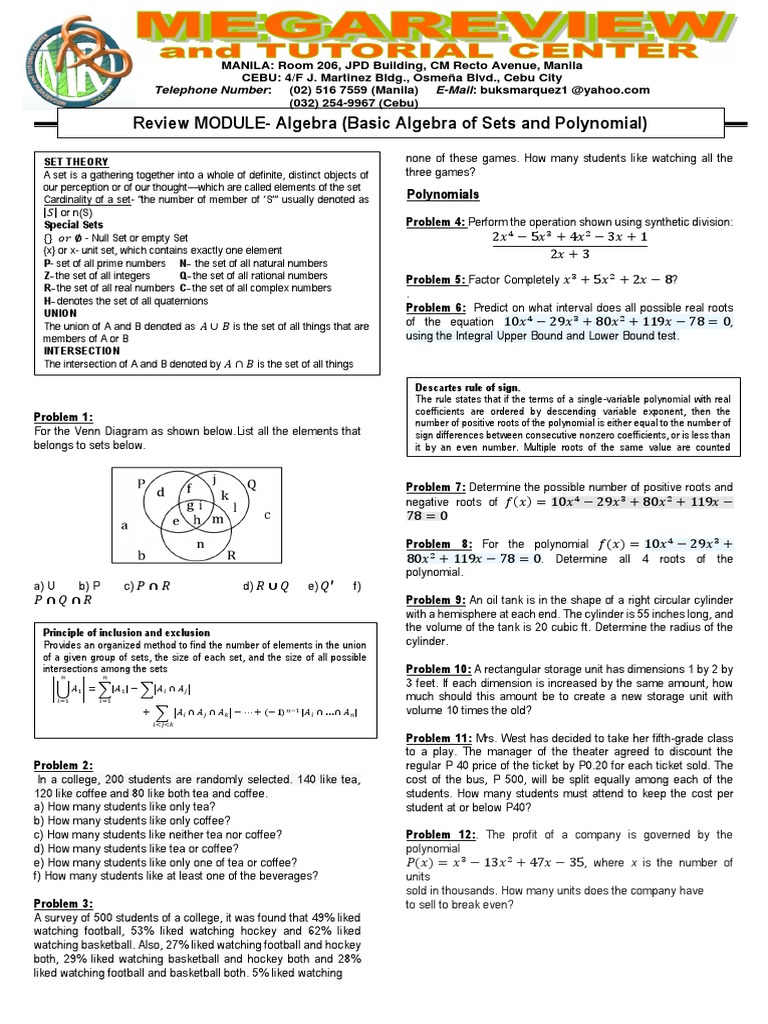 Review Module 1-Algebra 1-Part 1 | PDF | Polynomial | Mathematical Objects