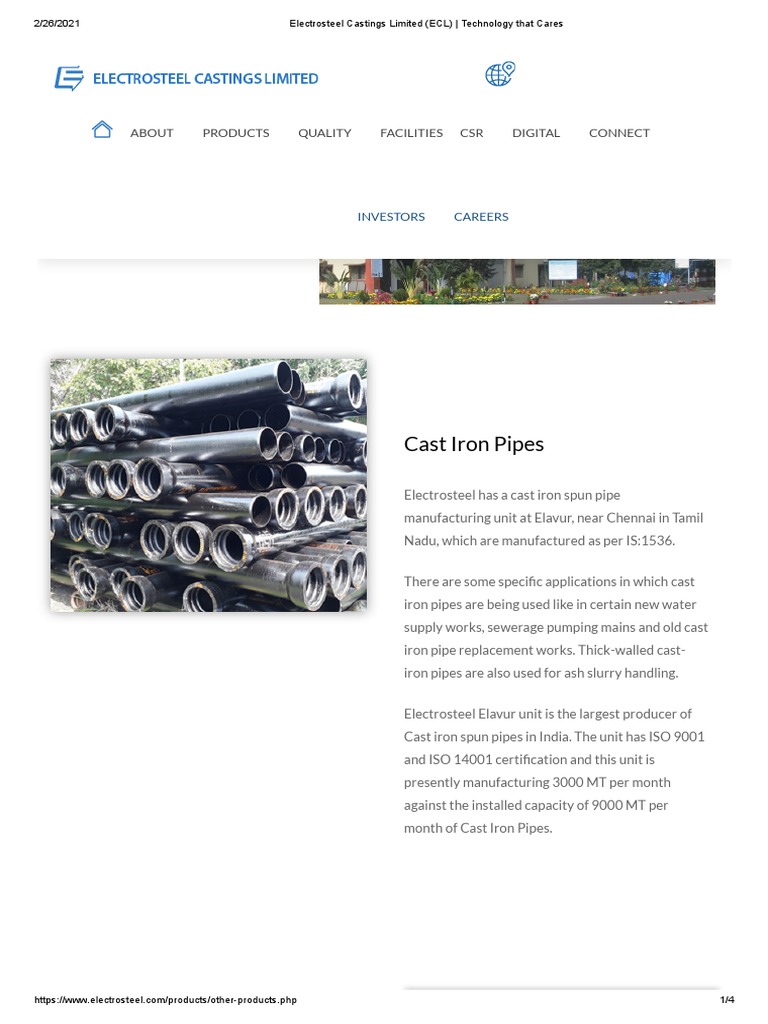 Electrosteel Castings Limited (ECL) - Technology That Cares | PDF ...