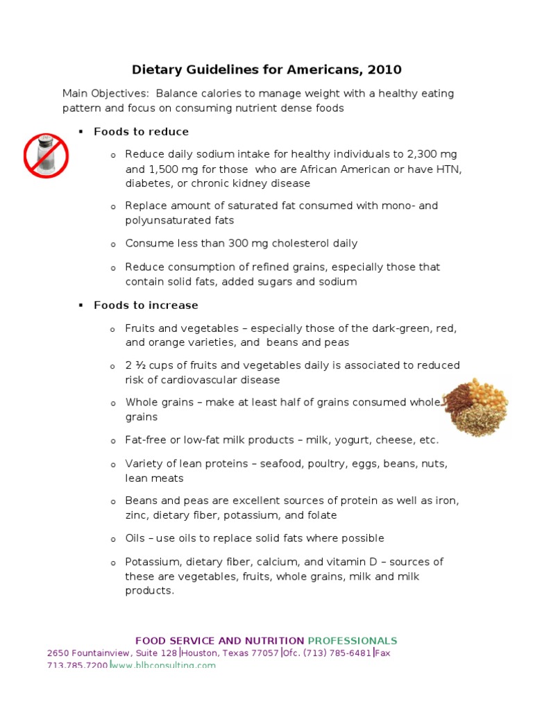 Dietary Guidelines For Americans 2010 | PDF | Healthy Diet | Eating ...