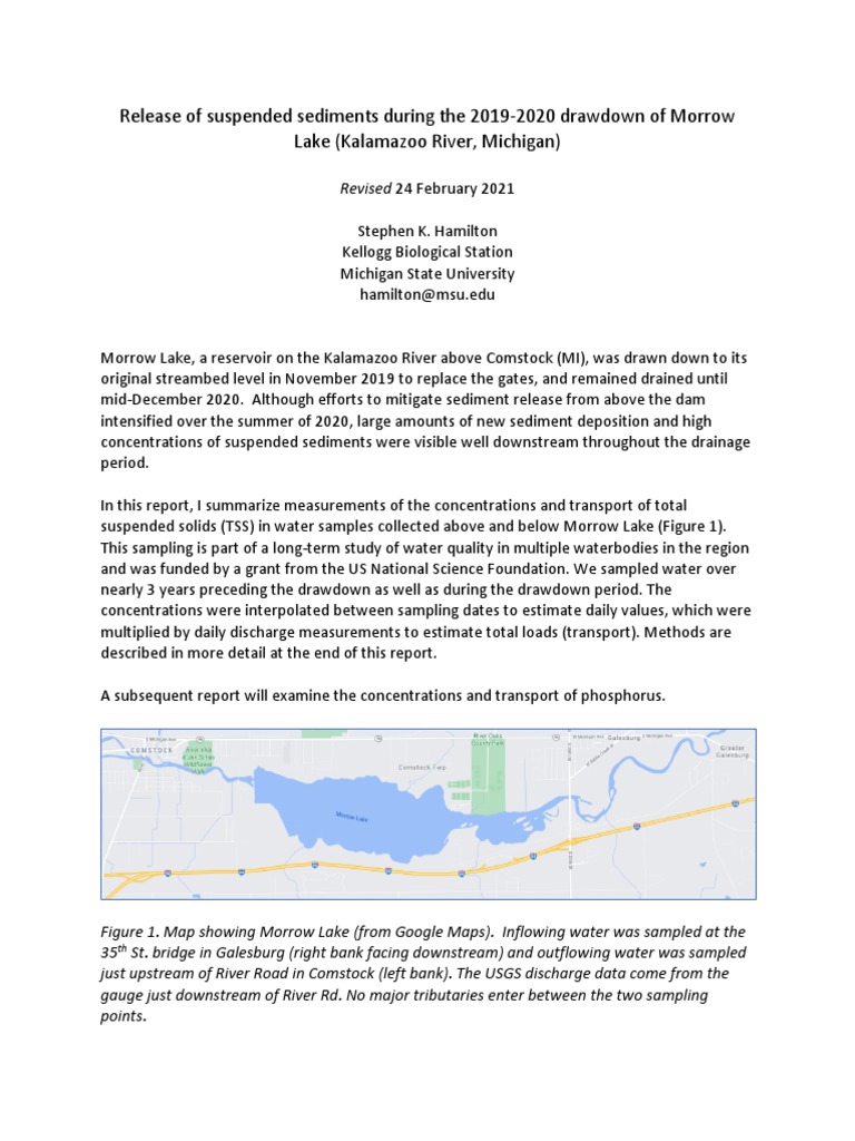 Sediment Release by Morrow Lake Drawdown Rev 24 Feb 2021 | PDF ...