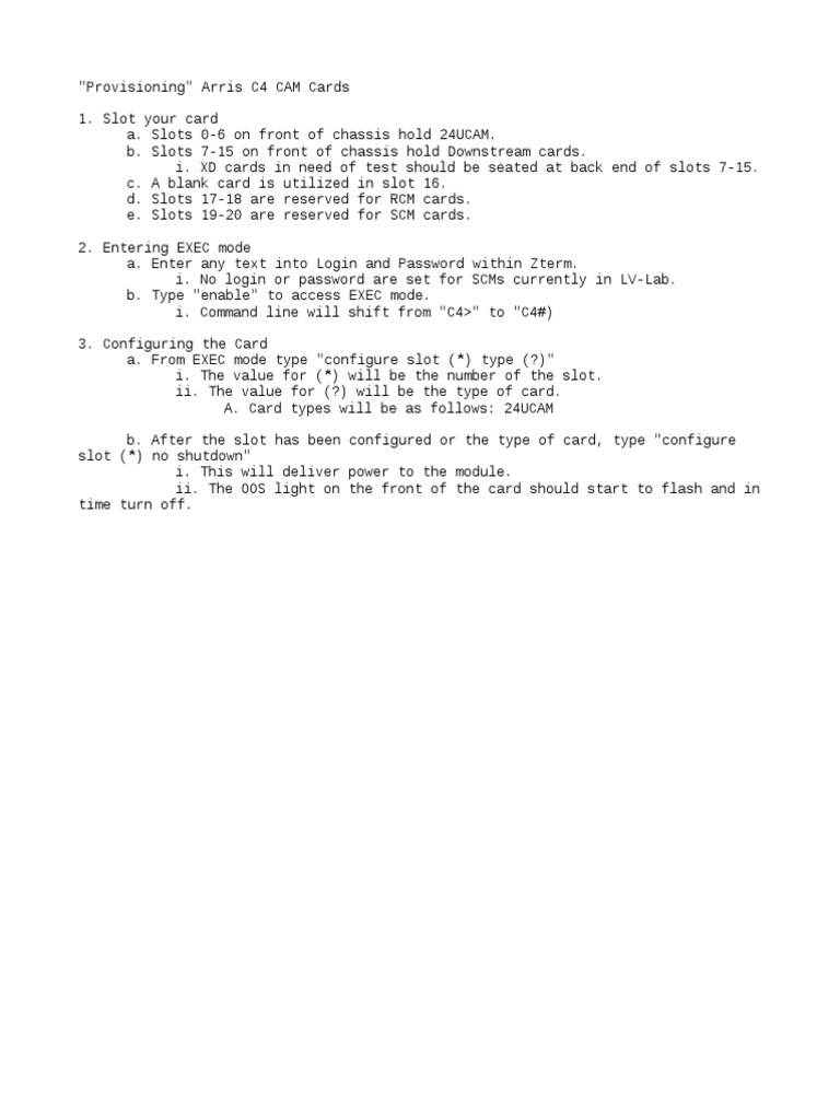 Provisioning Arris C4 Cards (Unfinished) | PDF
