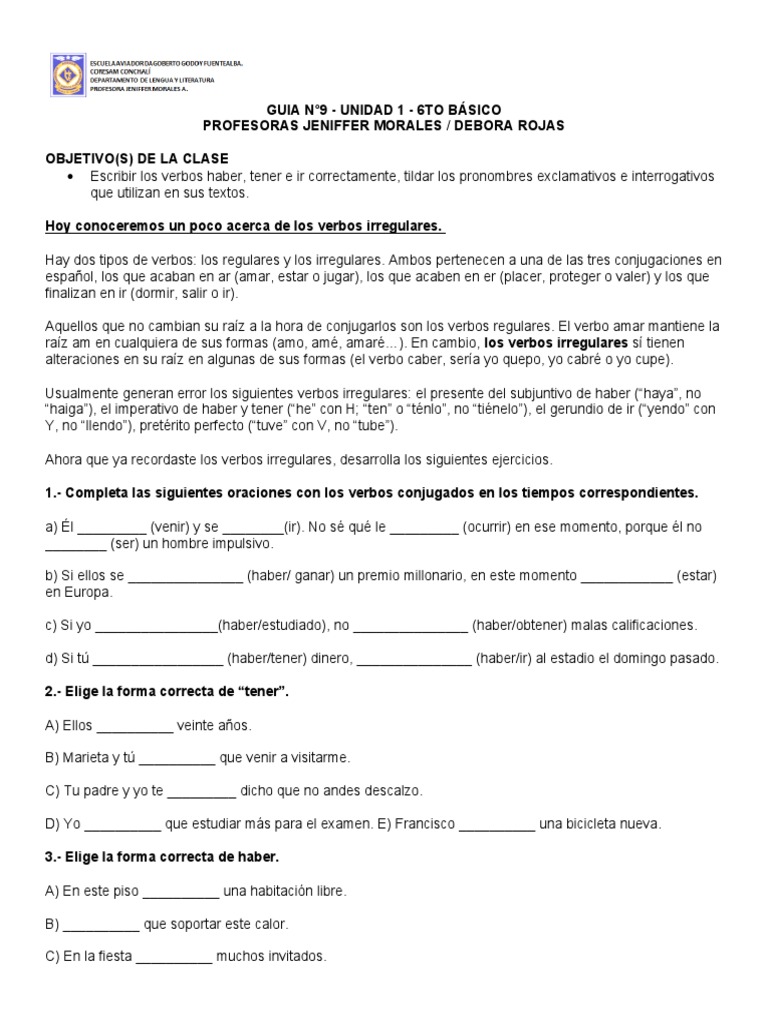 6°basico - Leng - Clase 9 - U1 - Verbos Irregulares | PDF | Verbo ...