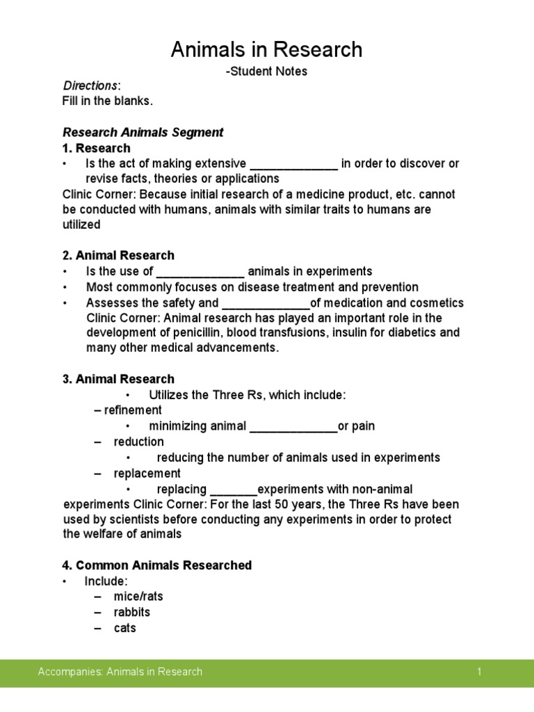 Student Notes Animals in Reserch | PDF | Animal Testing | Animal Welfare