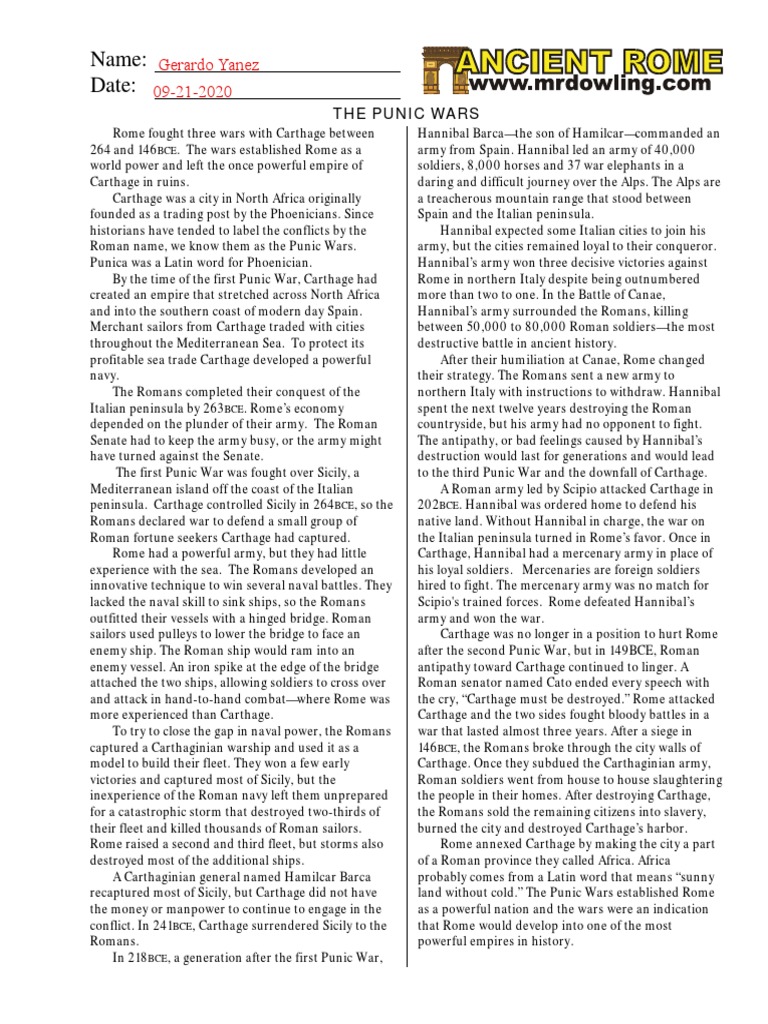 Punic Wars Reading Questions PDF | PDF | Punic Wars | Hannibal