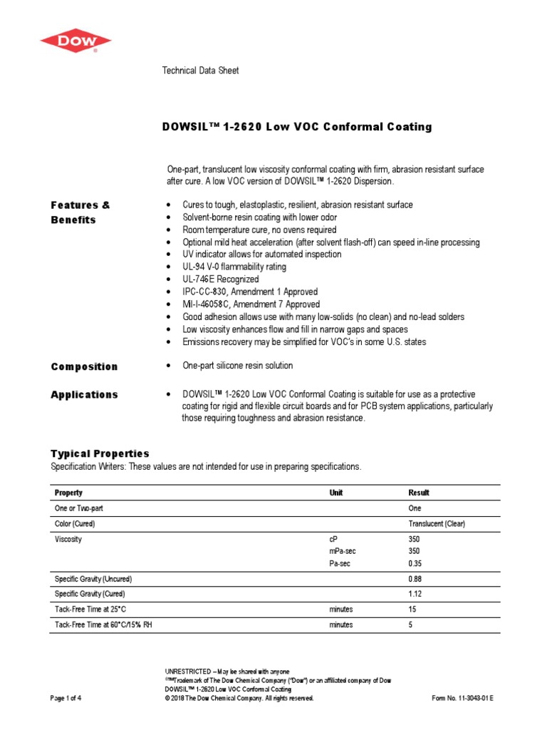 1-2620 Low Voc Conformal Coating | PDF | Printed Circuit Board | Materials
