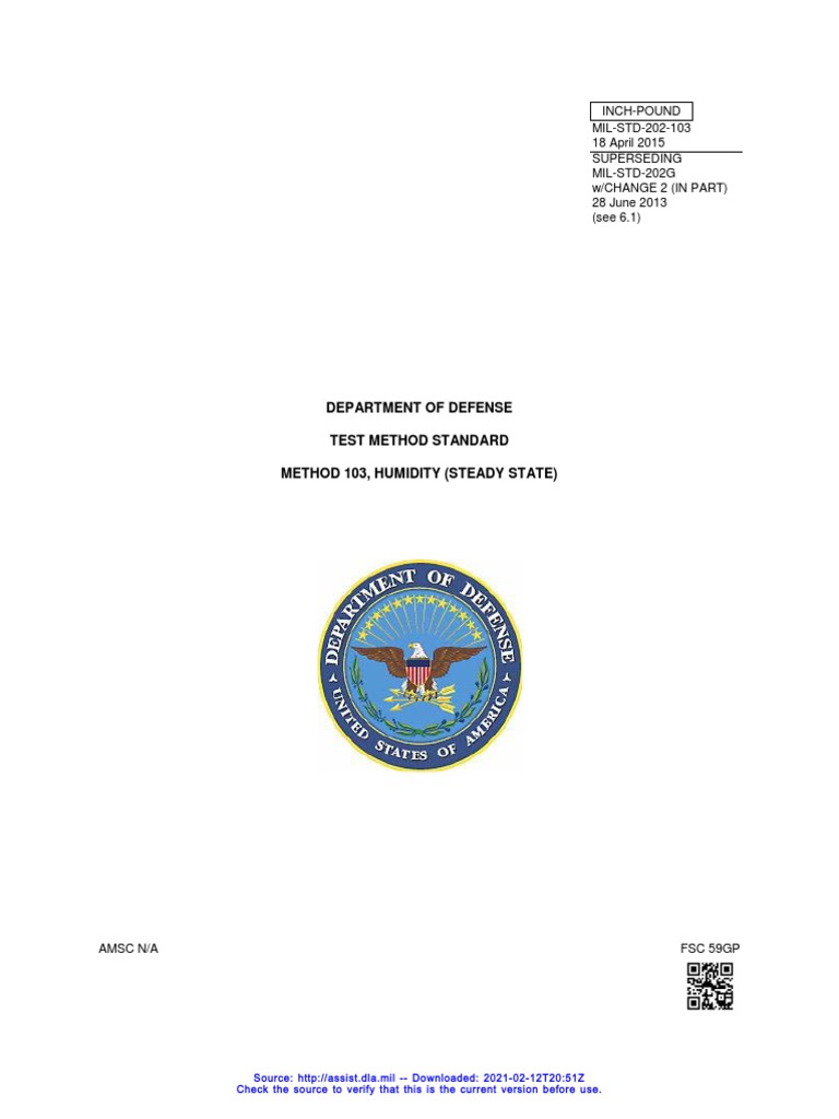 Mil-Std-202-Method 103, Humidity (Steady State) | PDF | Relative ...
