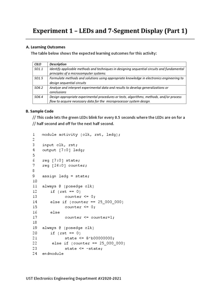Experiment 1 - Leds and 7-Segment Display (Part 1) : A. Learning Outcomes | PDF | Hardware ...