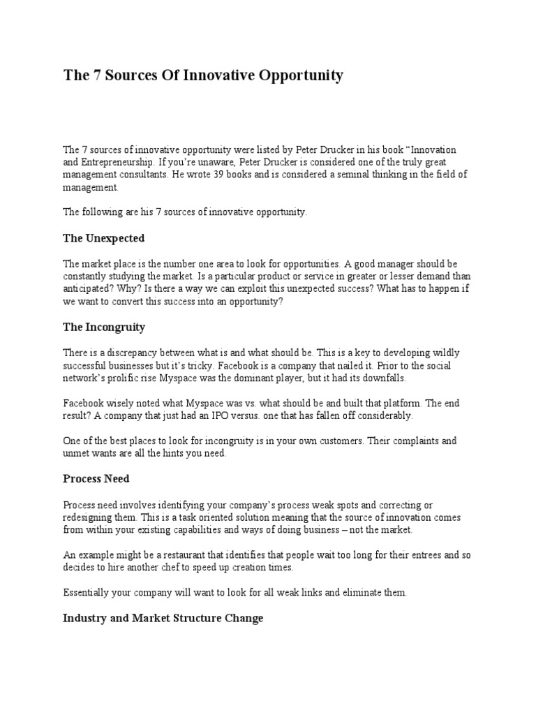 The 7 Sources of Innovative Opportunity | PDF | Market Segmentation ...