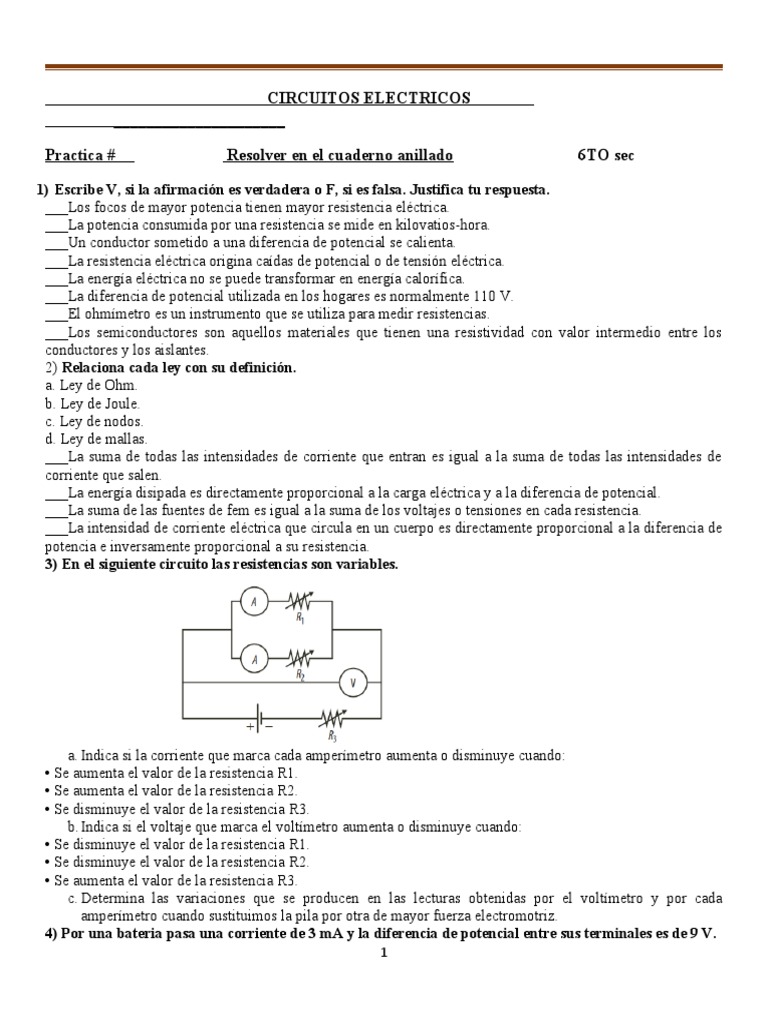 Practica Circuitos Electricos | PDF | Resistencia Eléctrica y Conductancia | Corriente eléctrica