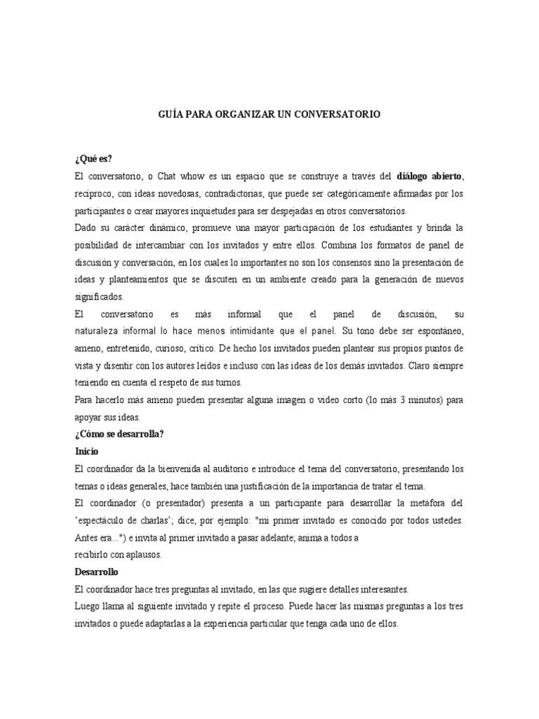Guía para Organizar Un Conversatorio | PDF | Crecimiento personal y profesional | Arte