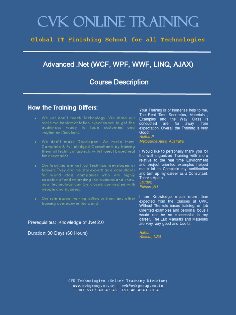 CVK Online Training: Course Description | PDF | Language Integrated Query | Windows ...