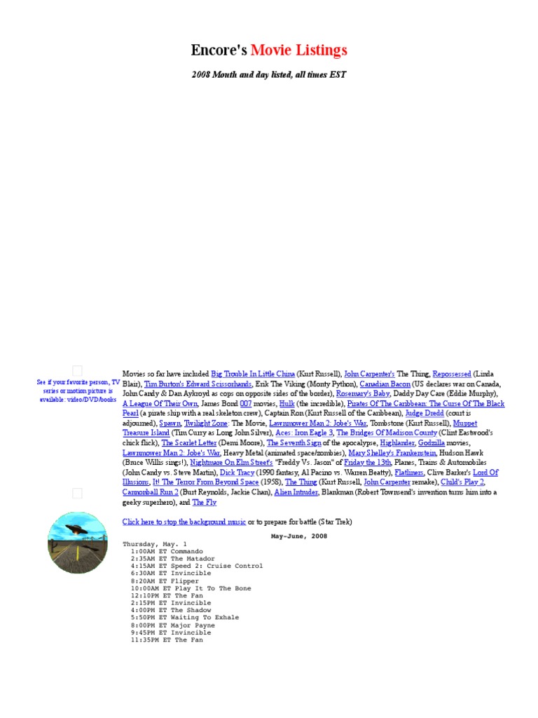 Encore Schedule, May-June 2008 | PDF