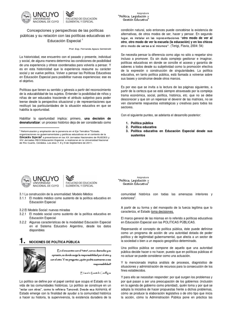 APAZA SEMBINELLI Politica Educativa BLOQUE 1 - Especiales | PDF ...