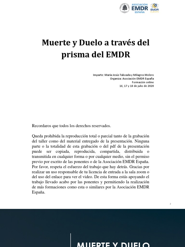 Manual Muerte y Duelo A Través Del Prisma Del EMDR | PDF | Dolor | Desensibilización y ...