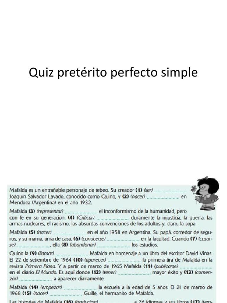 Test de Pretérito Perfecto Simple | PDF