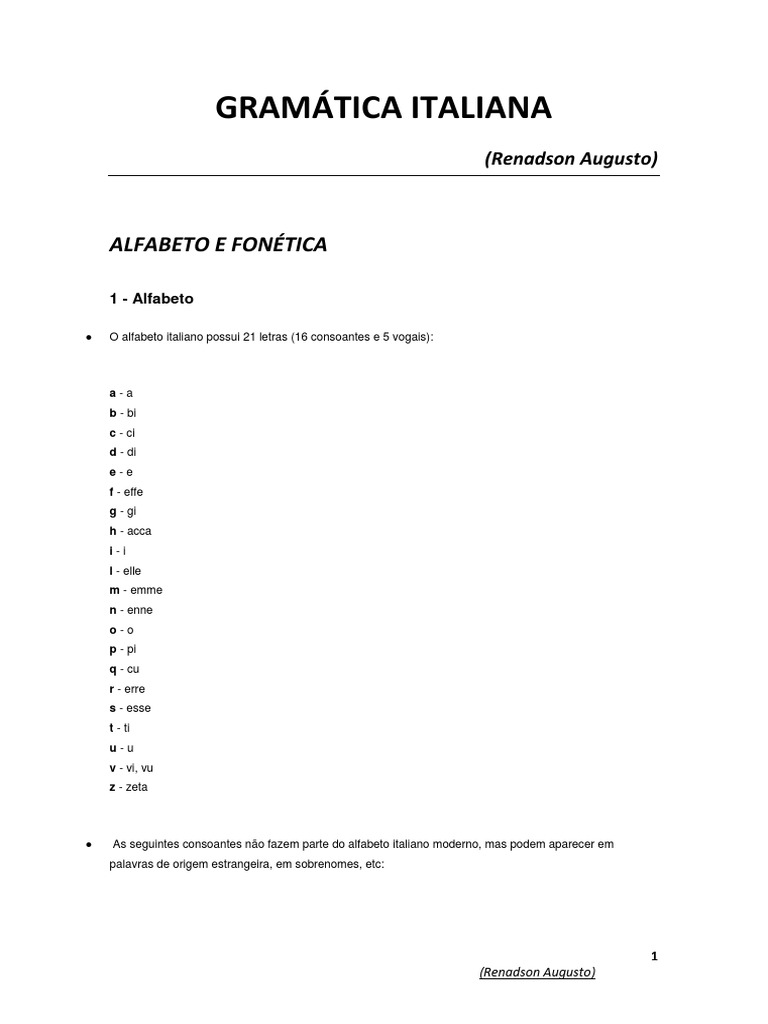 Gramatica - Italiana - Renadson Augusto | PDF | Pronome | Vogal