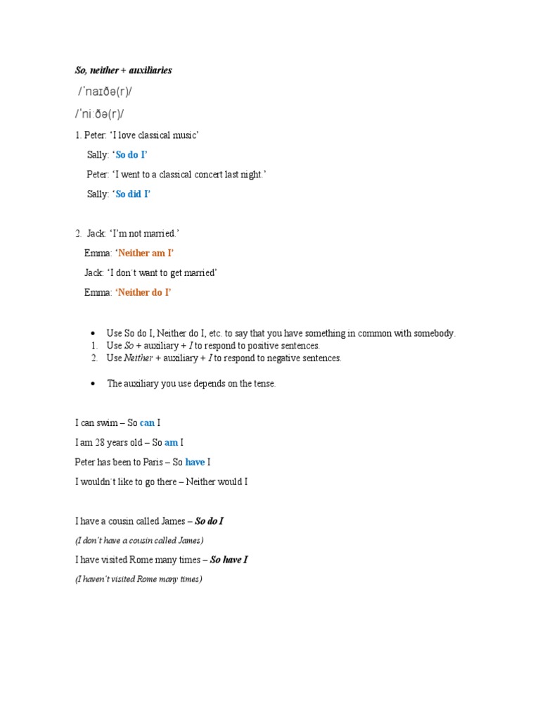 Using "So" and "Neither" in Grammar | PDF | Language Arts & Discipline