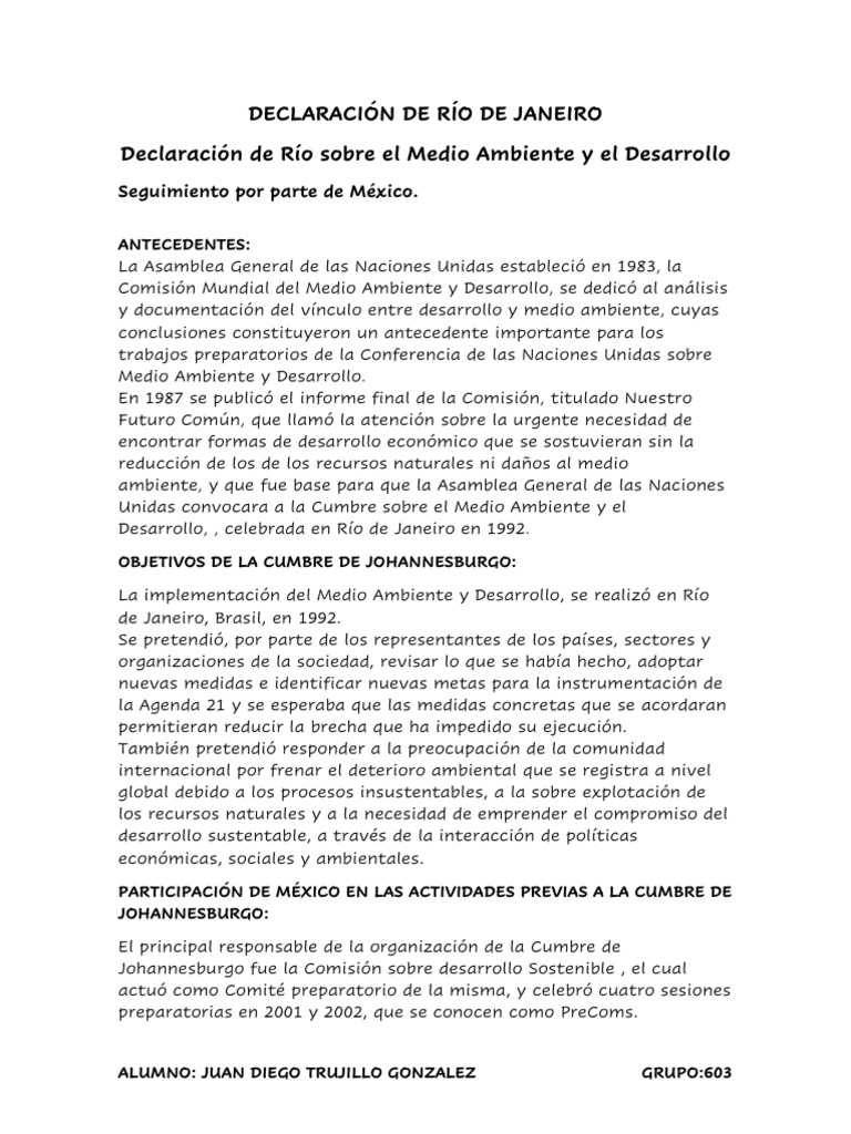 Declaración de Río de Janeiro | PDF | Desarrollo sostenible | México