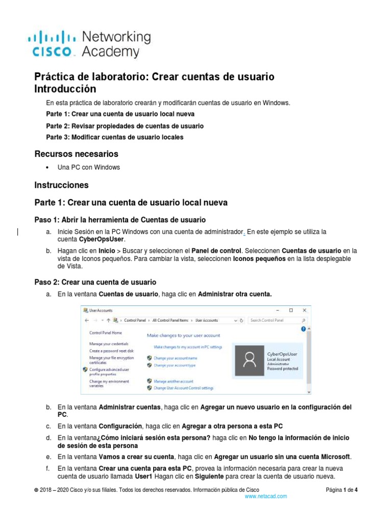 3.3.10 Lab - Create User Accounts - Es XL | PDF | Ventana (informática) | Usuario (informática)