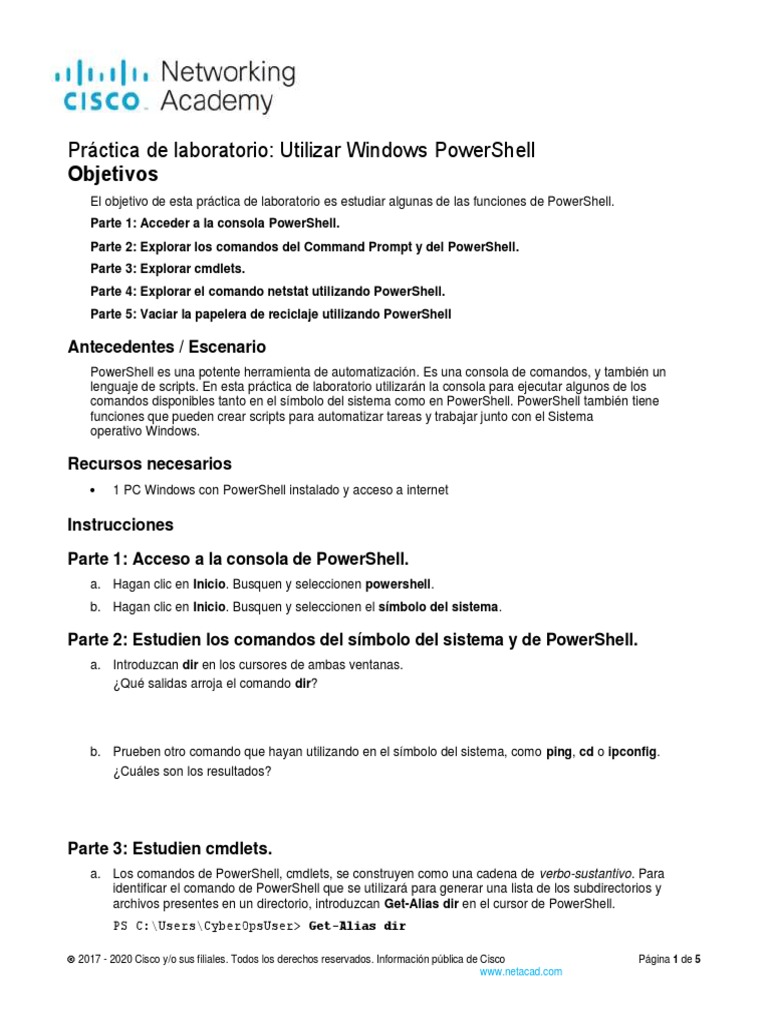 3.3.11 Lab - Using Windows Powershell - Es XL | PDF | Interfaz de línea ...