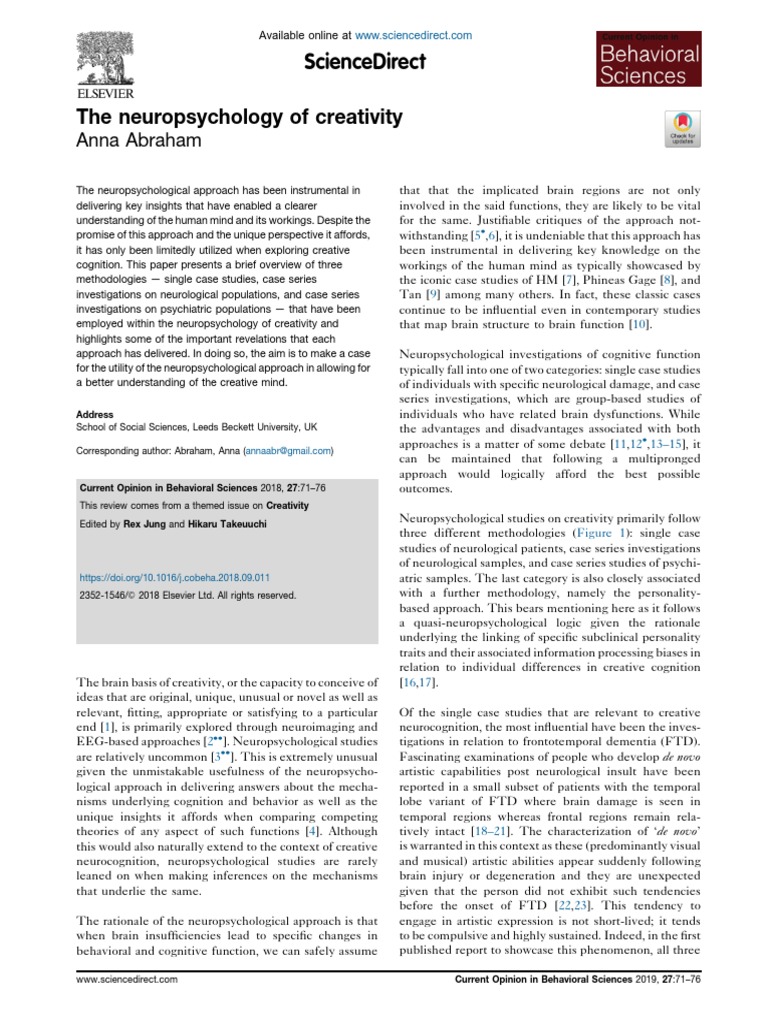 Abraham2019 NPS de La Creatividad | PDF | Creativity | Mental Disorder