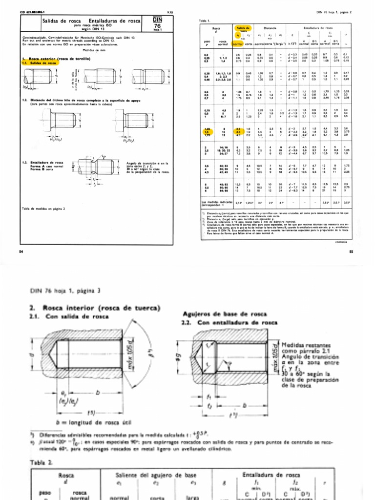 DIN 76 Salidas de Rosca | PDF