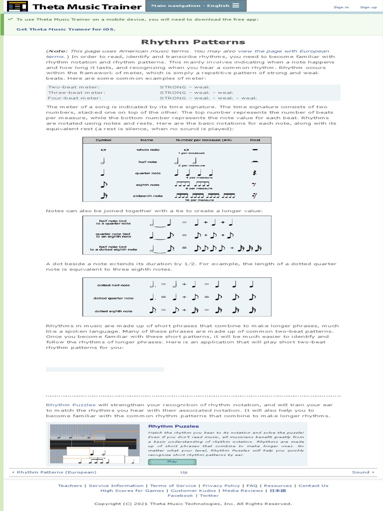Rhythm Patterns Theta Music Trainer Ear Training and Music Theory | PDF ...