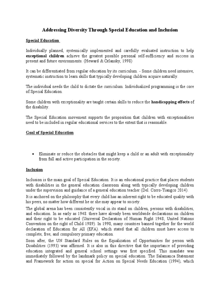 Addressing Diversity Through Special Education and Inclusion | PDF ...