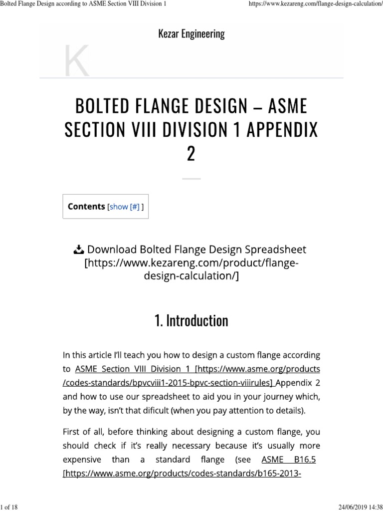 Bolted Flange Design According To ASME Section VIII Division 1 | PDF ...