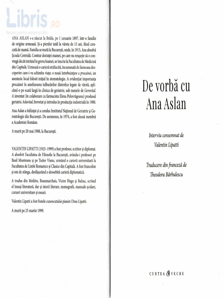 De Vorba Cu Ana Aslan - Valentin Lipatti | PDF