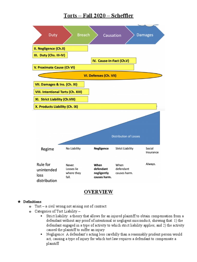 Torts Outline Fall 2020 | PDF | Negligence | Tort