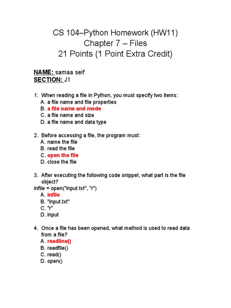 Chapter 7 - Files 21 Points (1 Point Extra Credit) : CS 104-Python ...