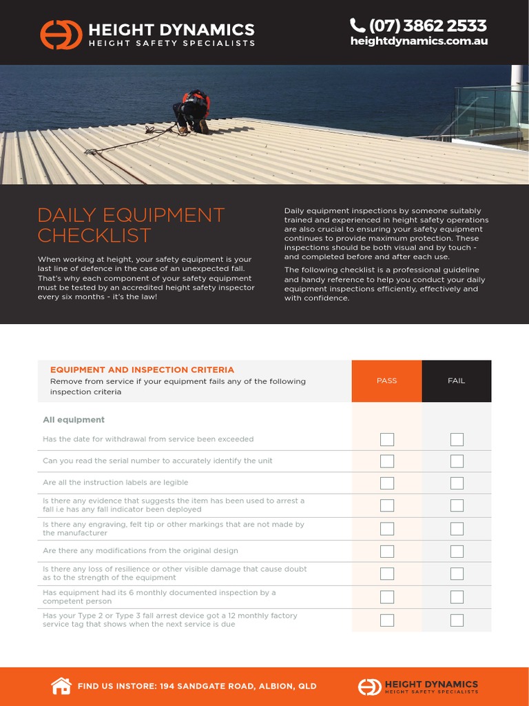 Height Dynamics Daily Equipment Inspection Checklist | PDF | Rope ...