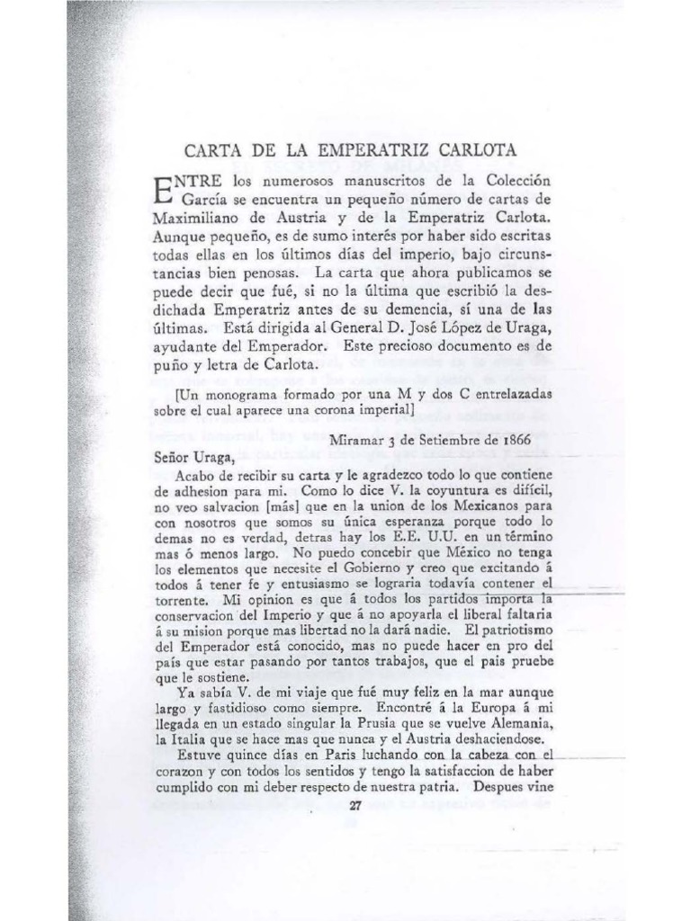 Carta de La Emperatriz Carlota de Carlos E. Casta Eda | PDF | Emperador