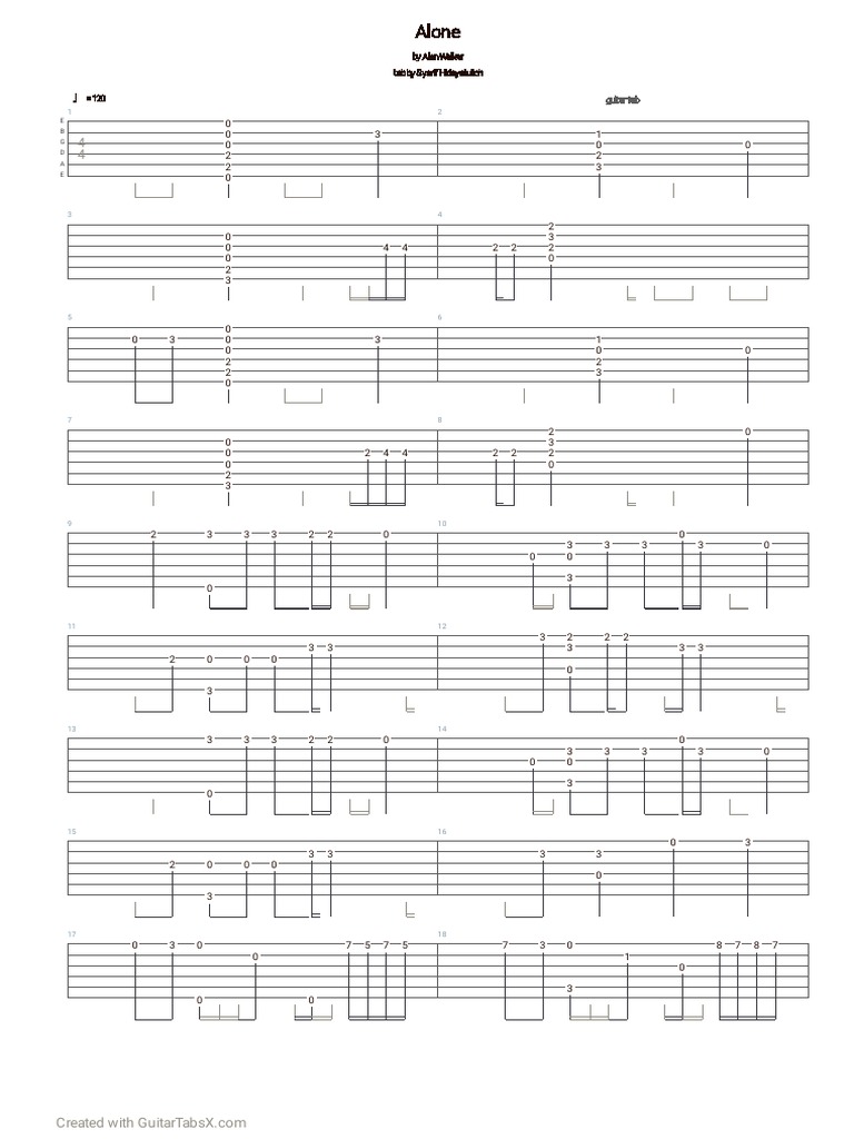 Alan Walker Alone Guitar Tabs | PDF