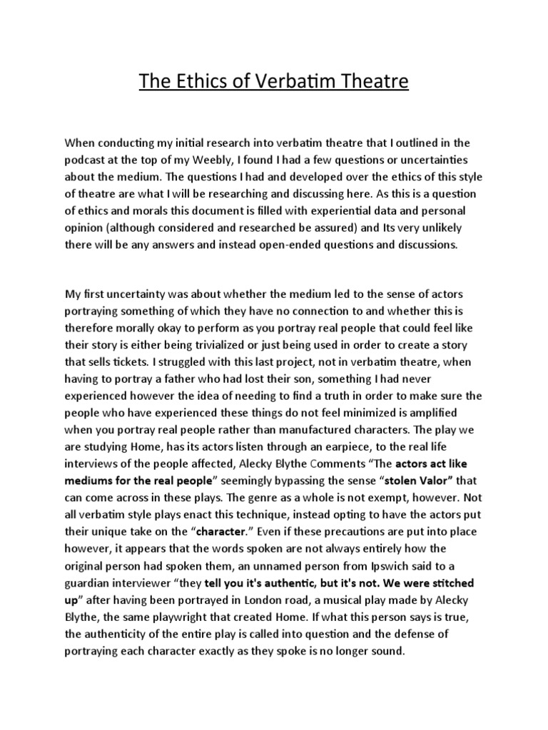 Ethics of Verbatim Theatre 1 | PDF | News | Theatre