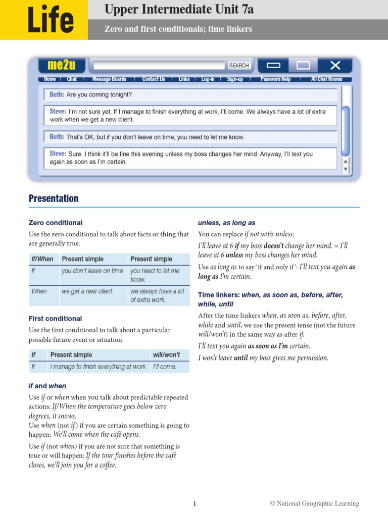 Presentation: Zero and First Conditionals Time Linkers | PDF