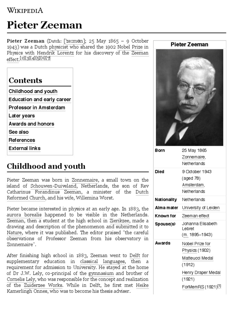 Pieter Zeeman | PDF | Physical Sciences | Physics