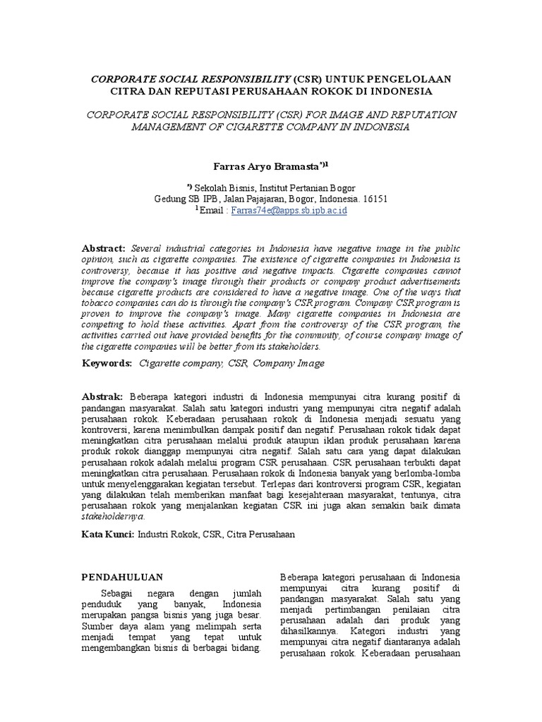 (Jurnal) CSR Perusahaan Rokok Di Indonesia - Bramasta | PDF | Bisnis